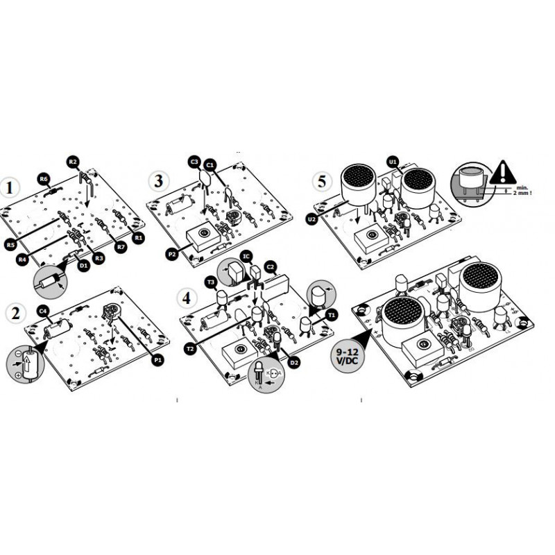 KIT proximity sensor ultrasonic proximity adjustable 10–80 cm 9-12 V DC
