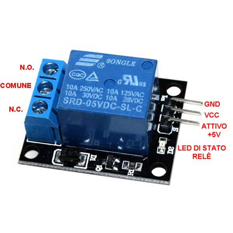 Module mounted 1 relay coil 5 Vdc NO NC contacts COM 250V 10A for Arduino