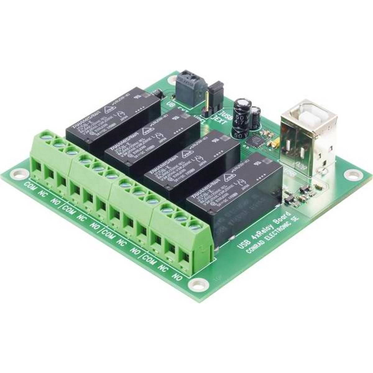 OUTPUT 4 relay board NO NC COM 24V 9A USB connection PC software 5 V / DC