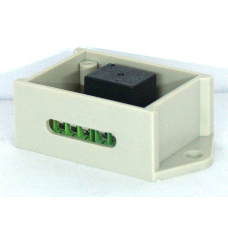 SPDT 7A 250V dry contact relay module with 12V DC coil boxed