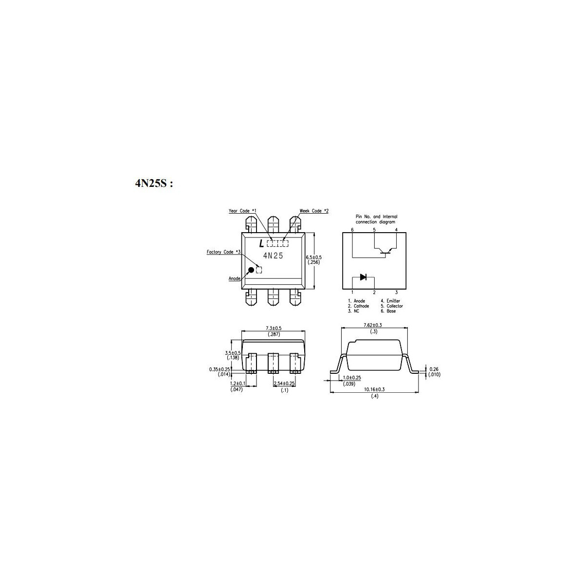 10 PEZZI 4N25S LITEON Fotoaccoppiatore Optocoupler SMD tranisistor isol. 2,5kV