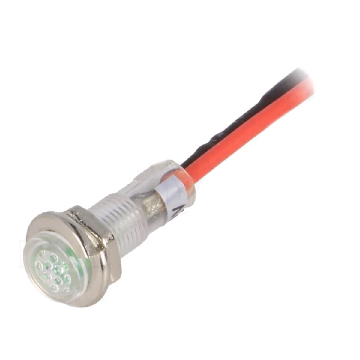 Green flat LED light 12VDC Ø5,2mm IP40 with 100mm conductors