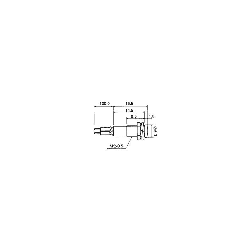 Red flat LED light 24VDC Ø5,2mm IP40 conductors 100mm