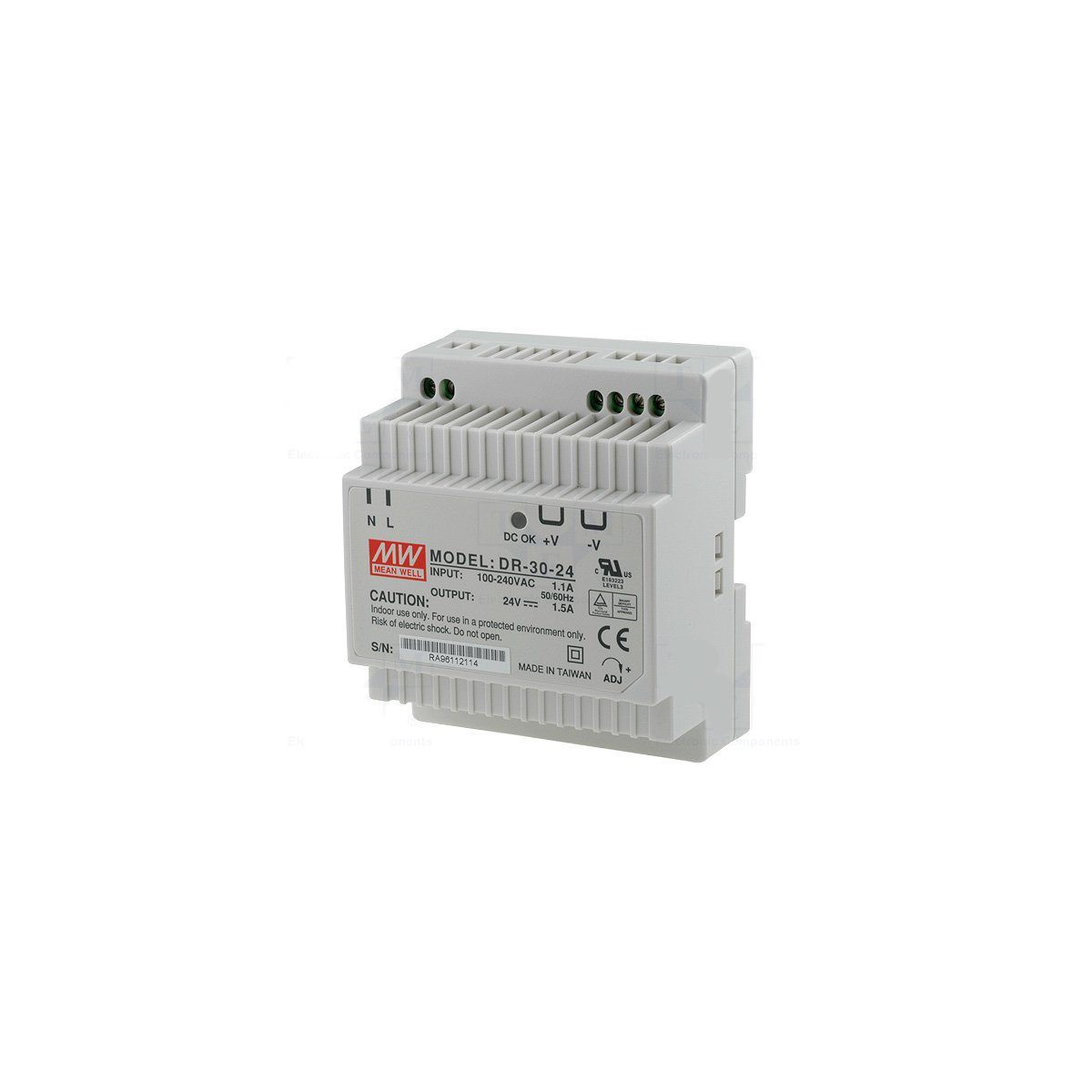 Universal stabilized switching DIN bar power supply 24V DC 1,5A DR-30-24