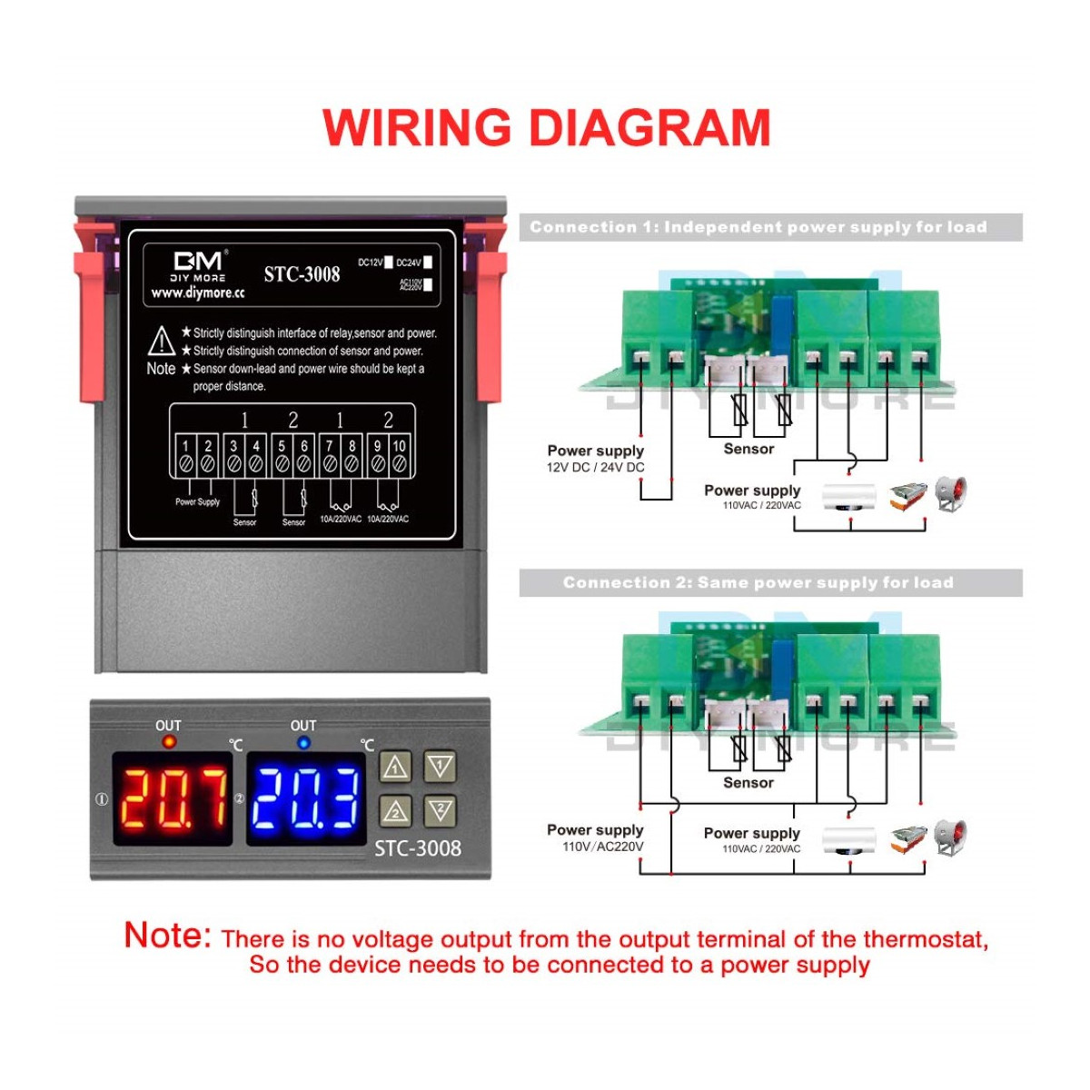 Termorregulador Doble STC-3008 110-220V con doble sonda de temperatura